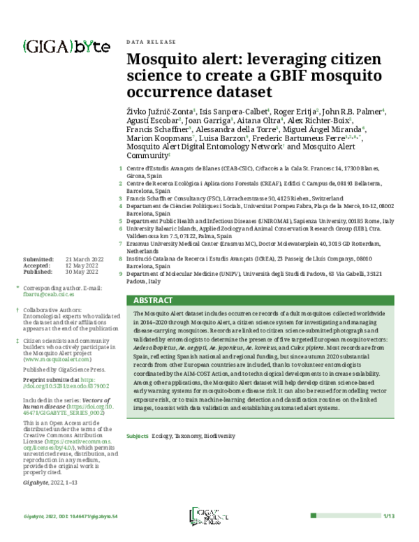 (PDF) Mosquito alert: leveraging citizen science to create a GBIF ...