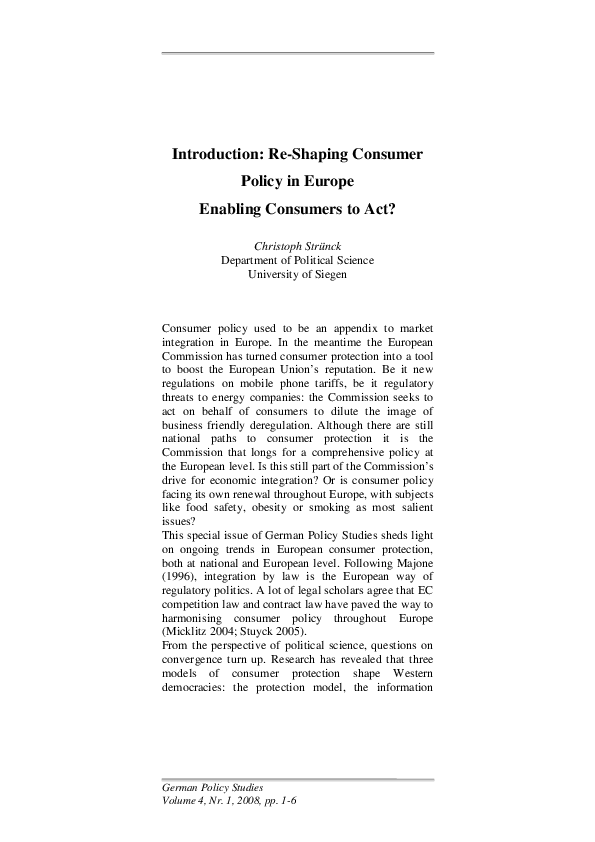 (PDF) Introduction: Re-Shaping Consumer Policy in Europe Enabling ...