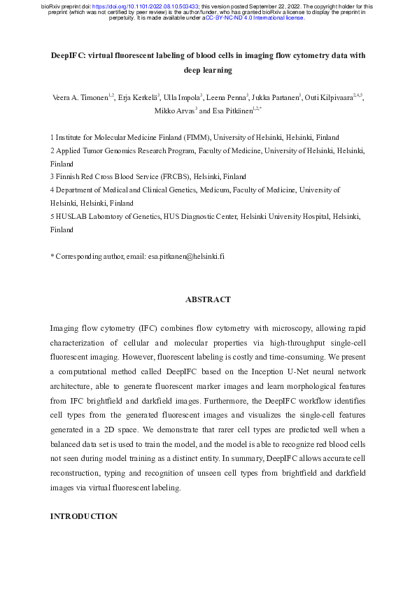 (PDF) DeepIFC: virtual fluorescent labeling of blood cells in imaging ...