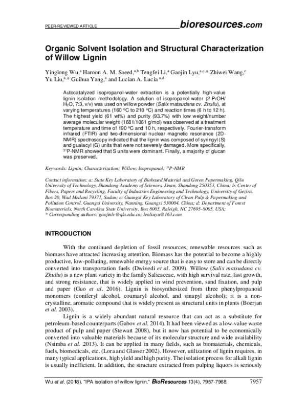 (PDF) Organic Solvent Isolation and Structural Characterization of ...