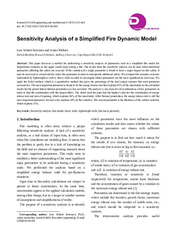 (PDF) Sensitivity Analysis of a Simplified Fire Dynamic Model