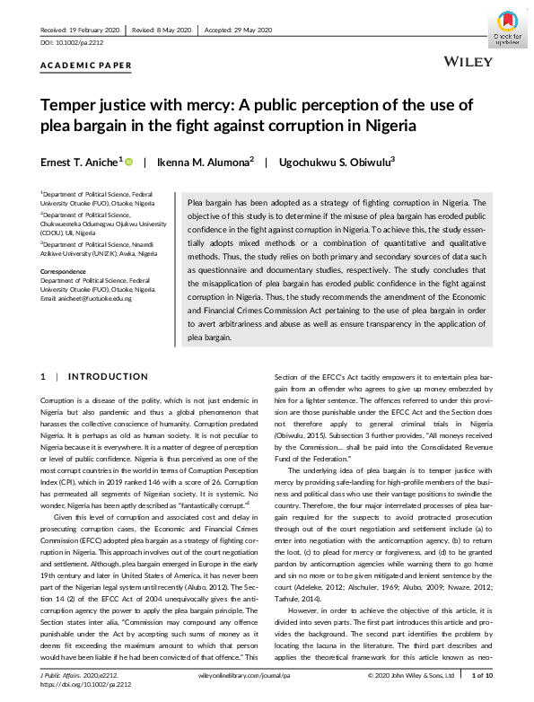(PDF) Temper justice with mercy: A public perception of the use of plea ...