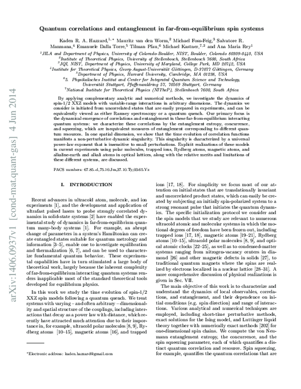 Pdf Quantum Correlations And Entanglement In Far From Equilibrium Spin Systems Emanuele