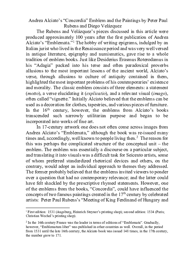 (PDF) Andrea Alciato's "Concordia" Emblem and the Paintings by