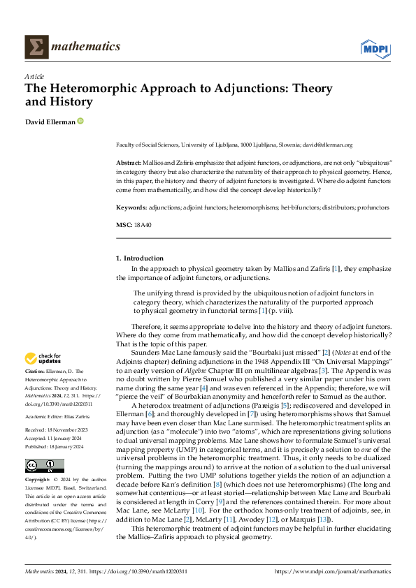 (PDF) The Heteromorphic Approach to Adjunctions: Theory and History