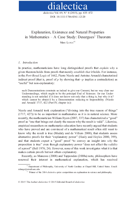 (PDF) Explanation, Existence and Natural Properties in Mathematics - A ...