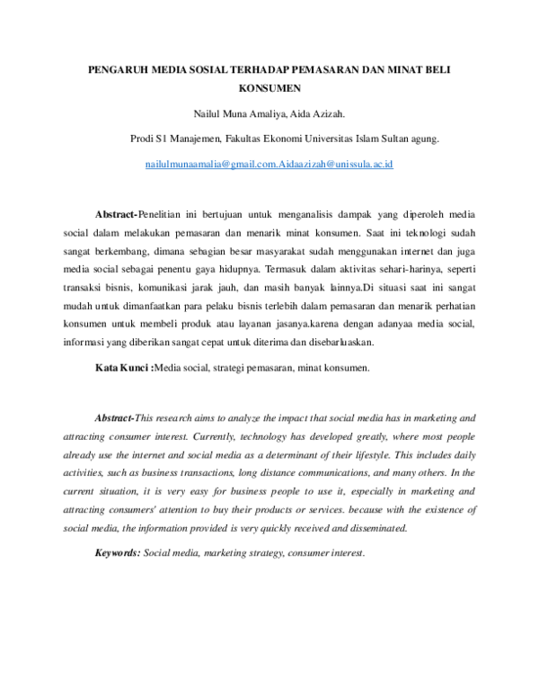 (PDF) PENGARUH MEDIA SOSIAL TERHADAP PEMASARAN DAN MINAT BELI KONSUMEN