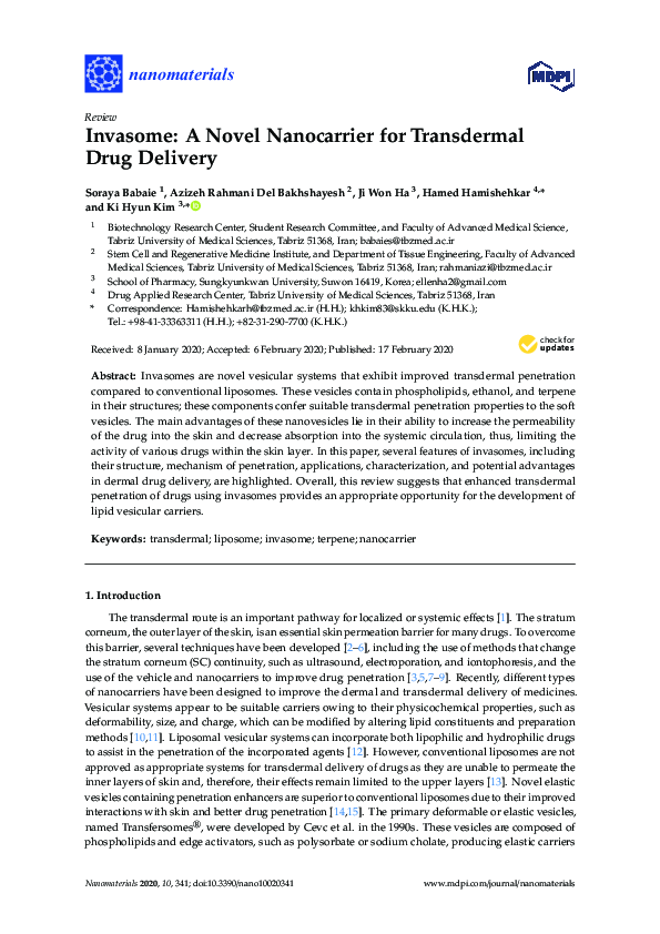 (PDF) Invasome: A Novel Nanocarrier for Transdermal Drug Delivery