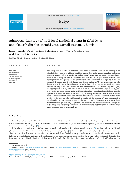 (PDF) Ethnobotanical study of traditional medicinal plants in ...