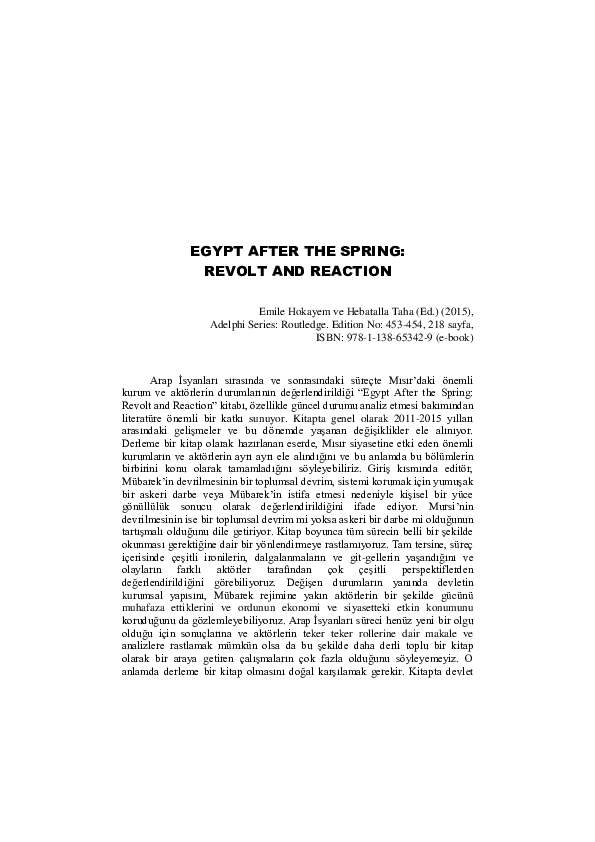 (PDF) Egypt after the spring : revolt and reaction