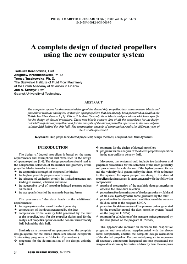 (PDF) A complete design of ducted propellers using the new computer system
