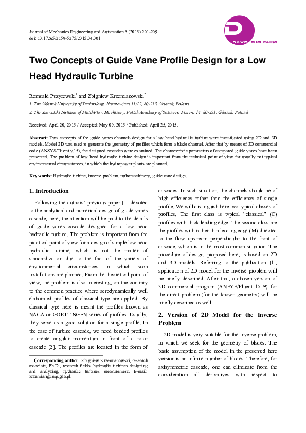 (PDF) Two Concepts of Guide Vane Profile Design for a Low Head ...