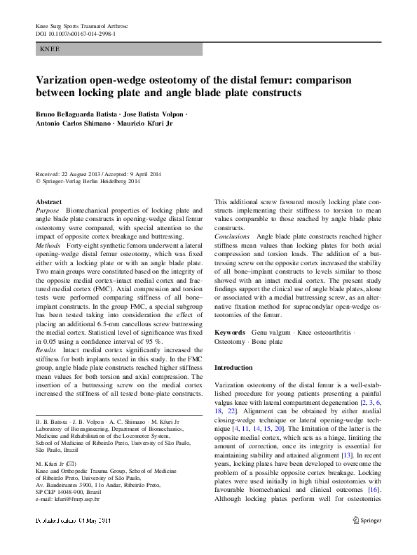 (PDF) Varization open-wedge osteotomy of the distal femur: comparison ...