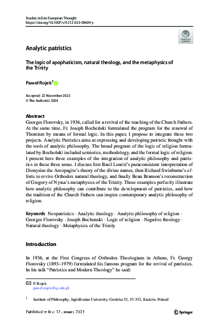 (PDF) Analytic patristics: The logic of apophaticism, natural theology ...