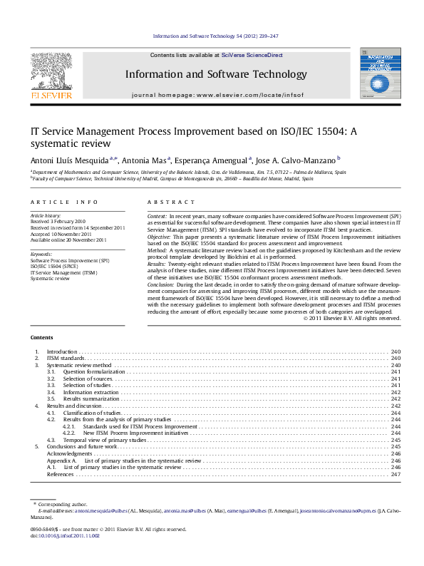 (PDF) IT Service Management Process Improvement based on ISO/IEC 15504 ...
