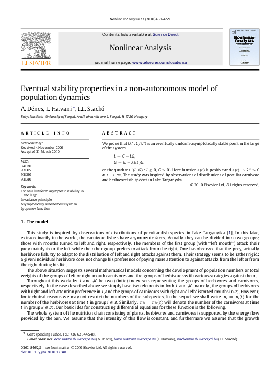 (PDF) Eventual stability properties in a non-autonomous model of ...