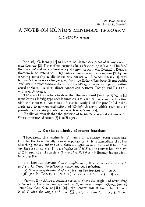 (PDF) A note on König's minimax theorem
