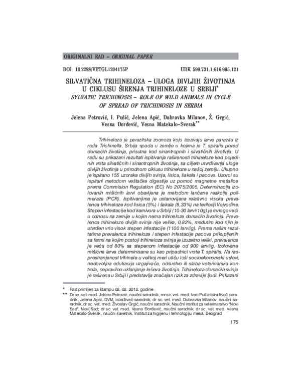 (PDF) Sylvatic trichinosis - role of wild animals in cycle of spread of ...