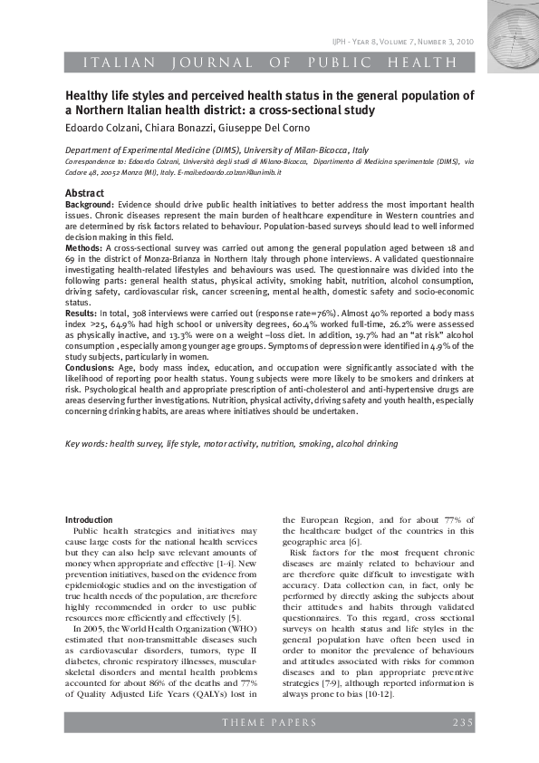 (PDF) Healthy life styles and perceived health status in the general ...