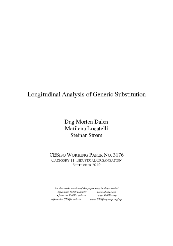 (PDF) Longitudinal Analysis of Generic Substitution