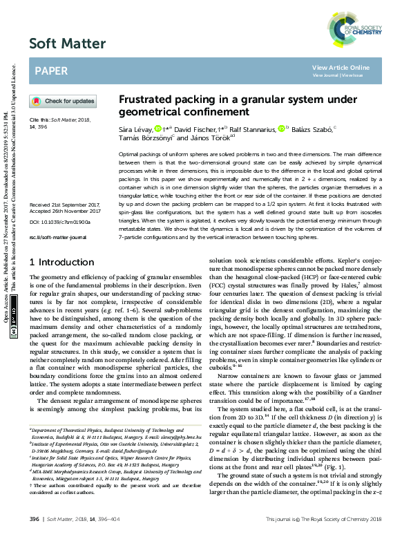 (PDF) Frustrated packing in a granular system under geometrical confinement