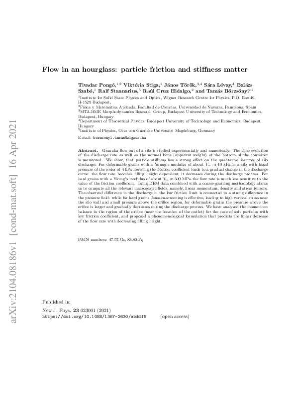 Pdf Flow In An Hourglass Particle Friction And Stiffness Matter