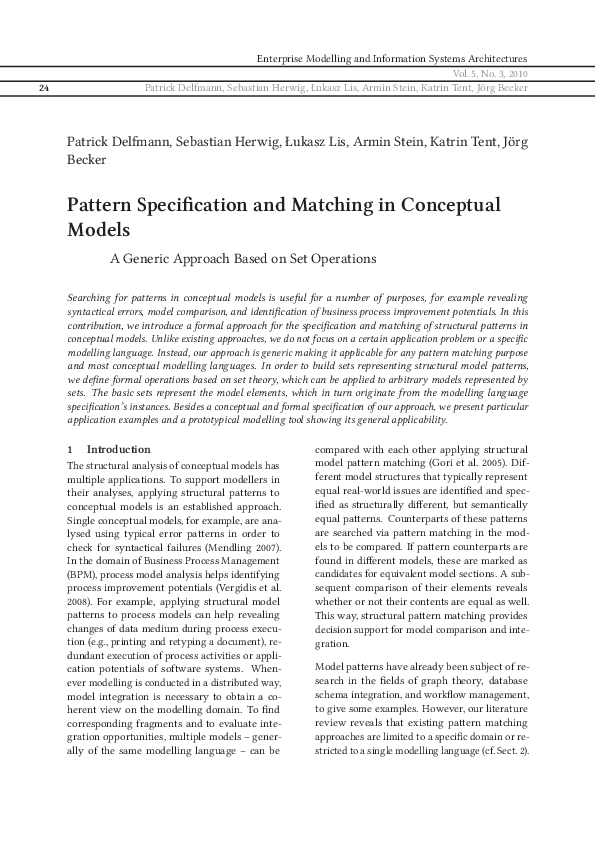 (PDF) Pattern Specification and Matching in Conceptual Models - A ...
