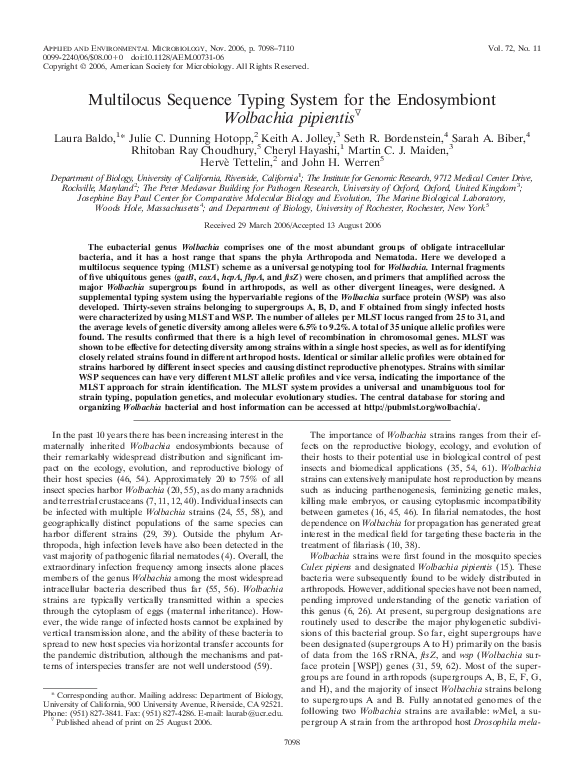(PDF) Multilocus Sequence Typing System for the Endosymbiont Wolbachia ...