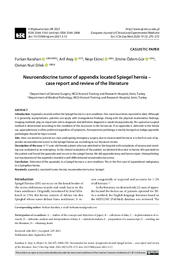 Pdf Neuroendocrine Tumor Of Appendix Located Spiegel Hernia Case Report And Review Of The