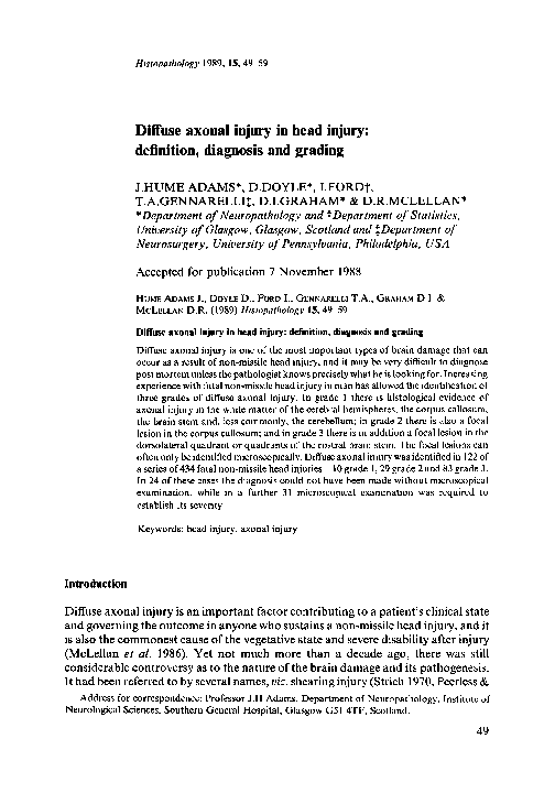 (PDF) Diffuse axonal injury in head injury: Definition, diagnosis and ...