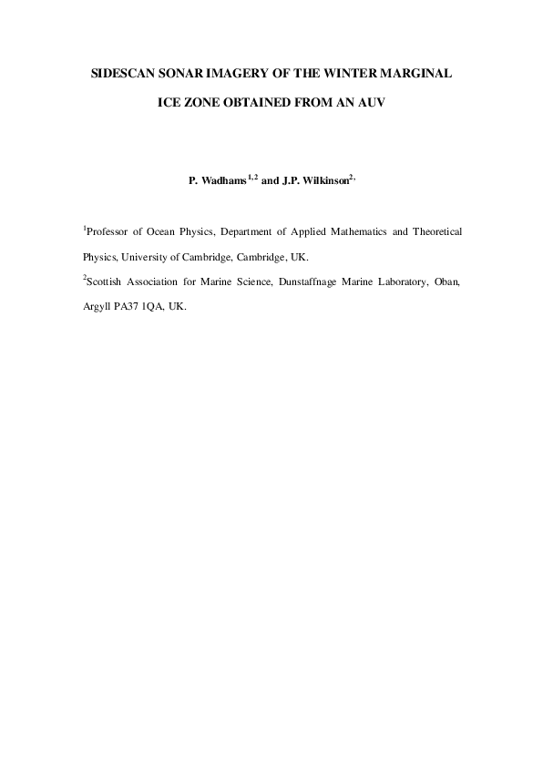 Pdf Sidescan Sonar Imagery Of The Winter Marginal Ice Zone Obtained