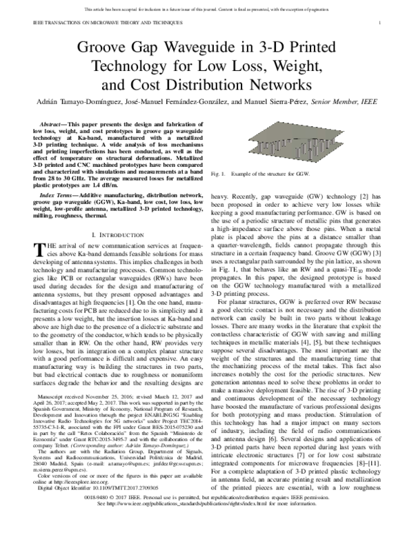 (PDF) Groove Gap Waveguide in 3-D Printed Technology for Low Loss ...