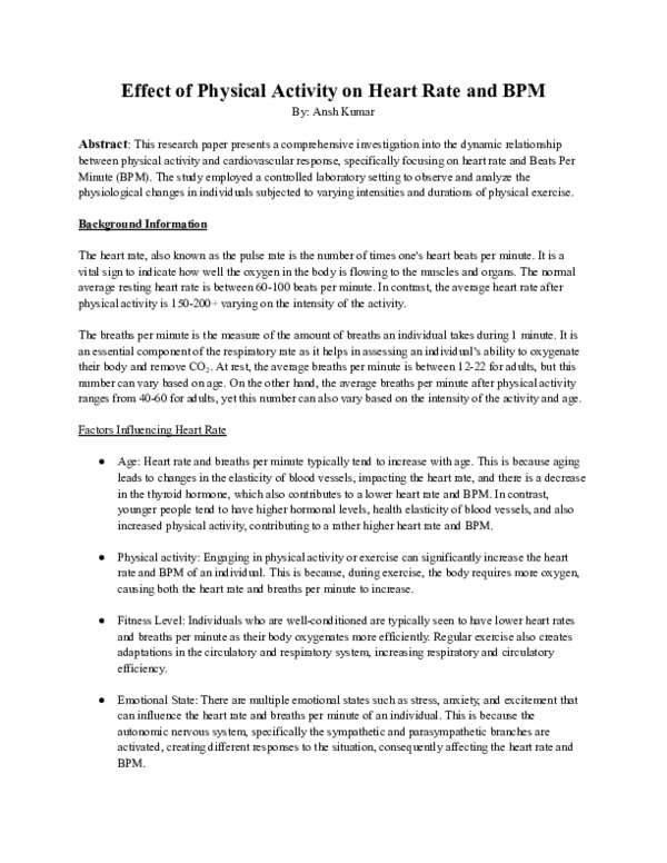 (PDF) Laboratory Report on Effect of Physical Activity on Heart Rate ...