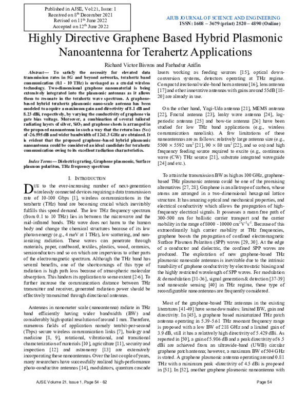 (PDF) Highly Directive Graphene Based Hybrid Plasmonic Nanoantenna for Terahertz Applications