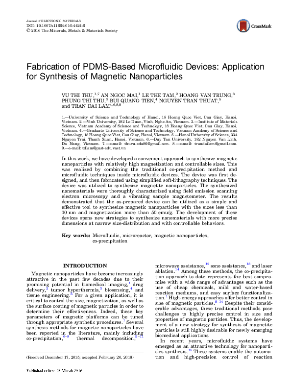 (PDF) Fabrication of PDMS-Based Microfluidic Devices: Application for ...