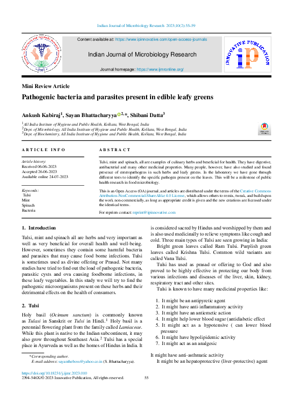 (PDF) Mini Review Article Pathogenic bacteria and parasites present in ...