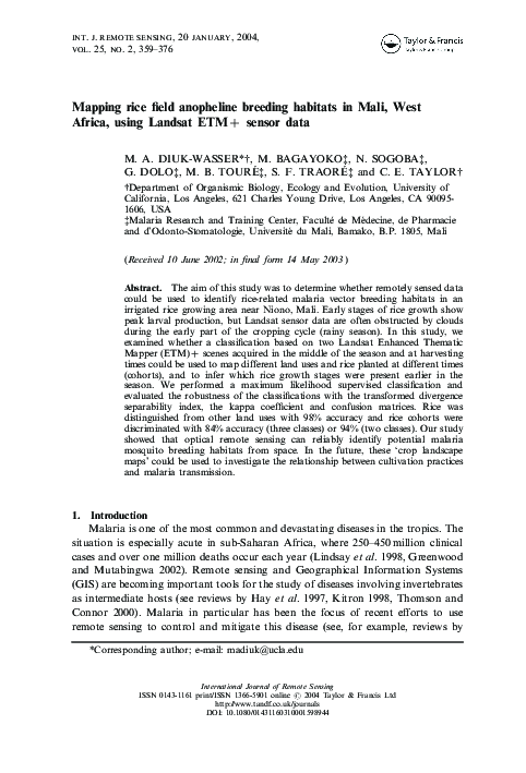 (PDF) Mapping rice field anopheline breeding habitats in Mali, West ...