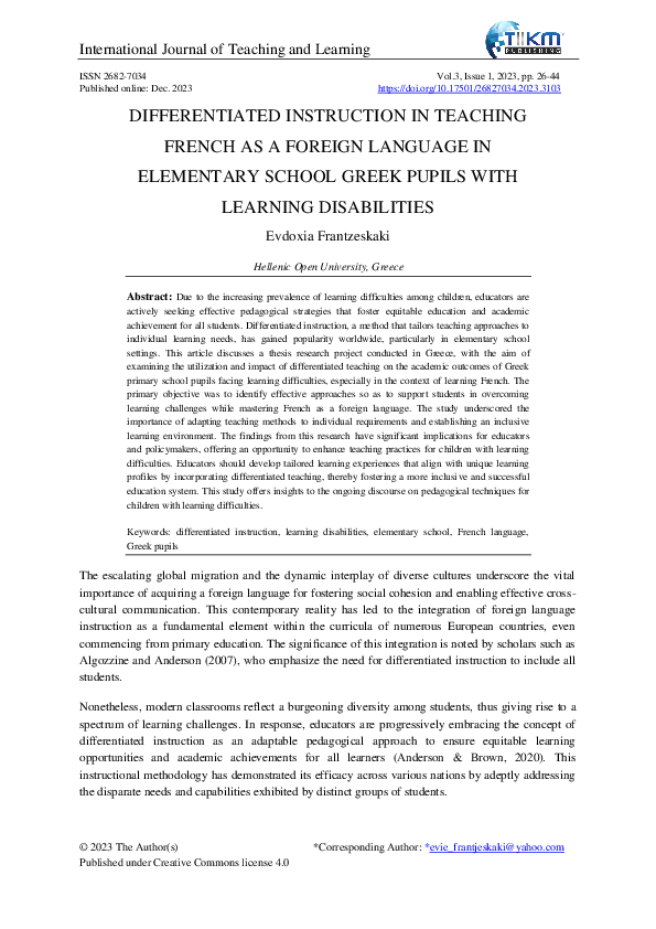 (PDF) DIFFERENTIATED INSTRUCTION IN TEACHING FRENCH AS A FOREIGN ...