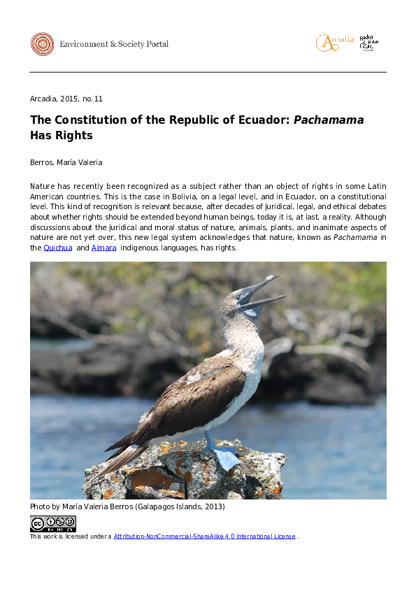 (PDF) The Constitution of the Republic of Ecuador: Pachamama Has Rights
