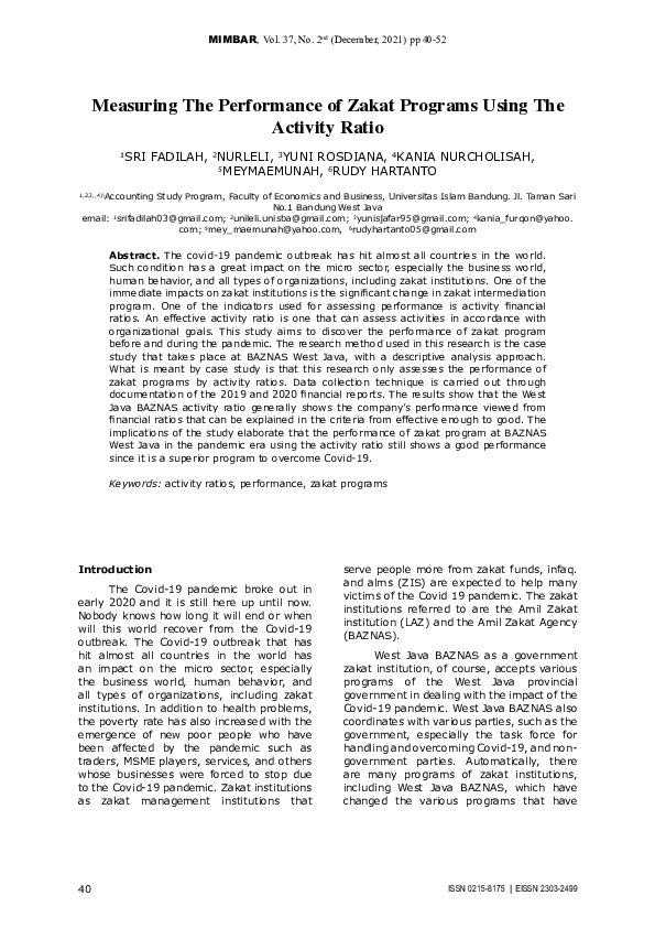 (PDF) Measuring The Performance of Zakat Programs Using The Activity Ratio