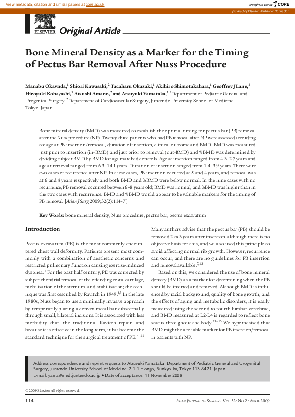 (PDF) Bone Mineral Density as a Marker for the Timing of Pectus Bar ...