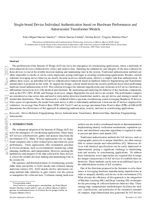Pdf Single Board Device Individual Authentication Based On Hardware Performance And