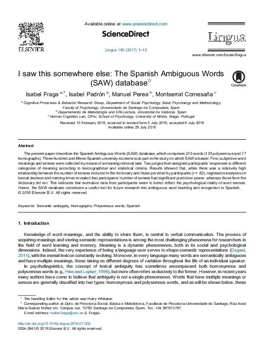 (PDF) I saw this somewhere else: The Spanish Ambiguous Words (SAW) database
