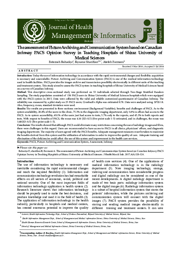 (PDF) The assessment of Picture Archiving and Communication System ...