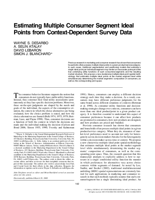 (PDF) Estimating Multiple Consumer Segment Ideal Points from Context-Dependent Survey Data ...