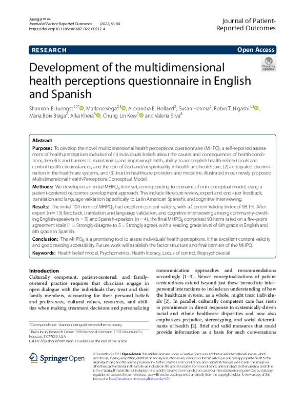 (PDF) Development of the multidimensional health perceptions ...