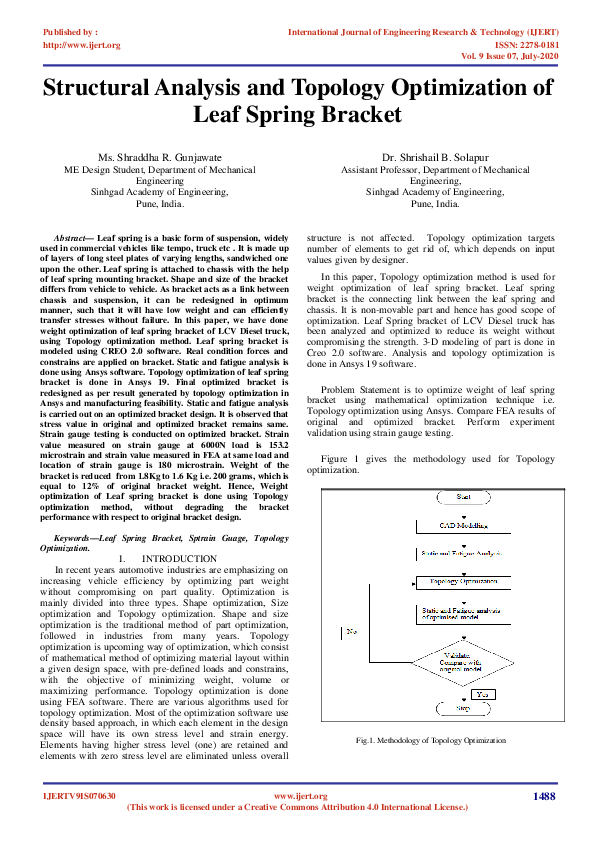 (PDF) Structural Analysis and Topology Optimization of Leaf Spring Bracket