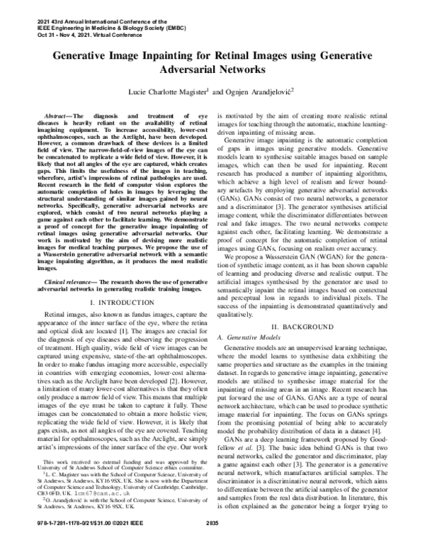 (PDF) Generative Image Inpainting for Retinal Images using Generative Adversarial Networks