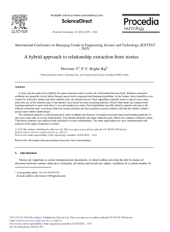 (PDF) A Hybrid Approach to Relationship Extraction from Stories