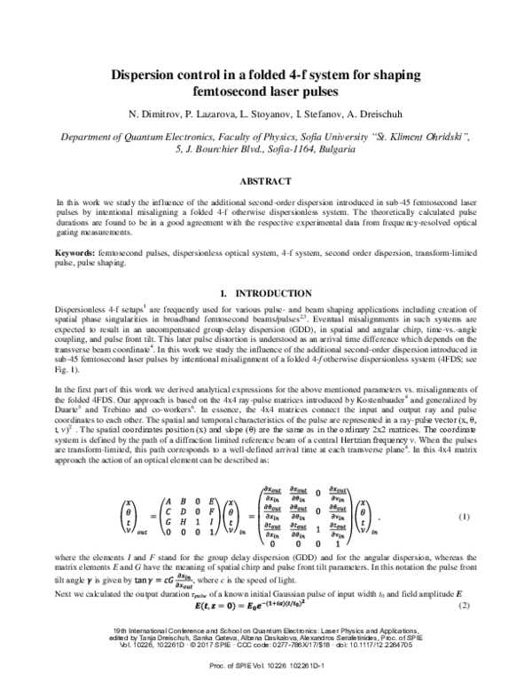 (PDF) Dispersion control in a folded 4-f system for shaping femtosecond ...